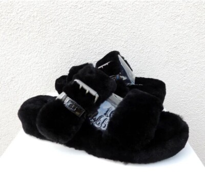 UGG BLACK FUZZ YEAH SLIDE SHEEPSKIN SLIPPER SANDALS, WOMEN US 11/UK 9 ...