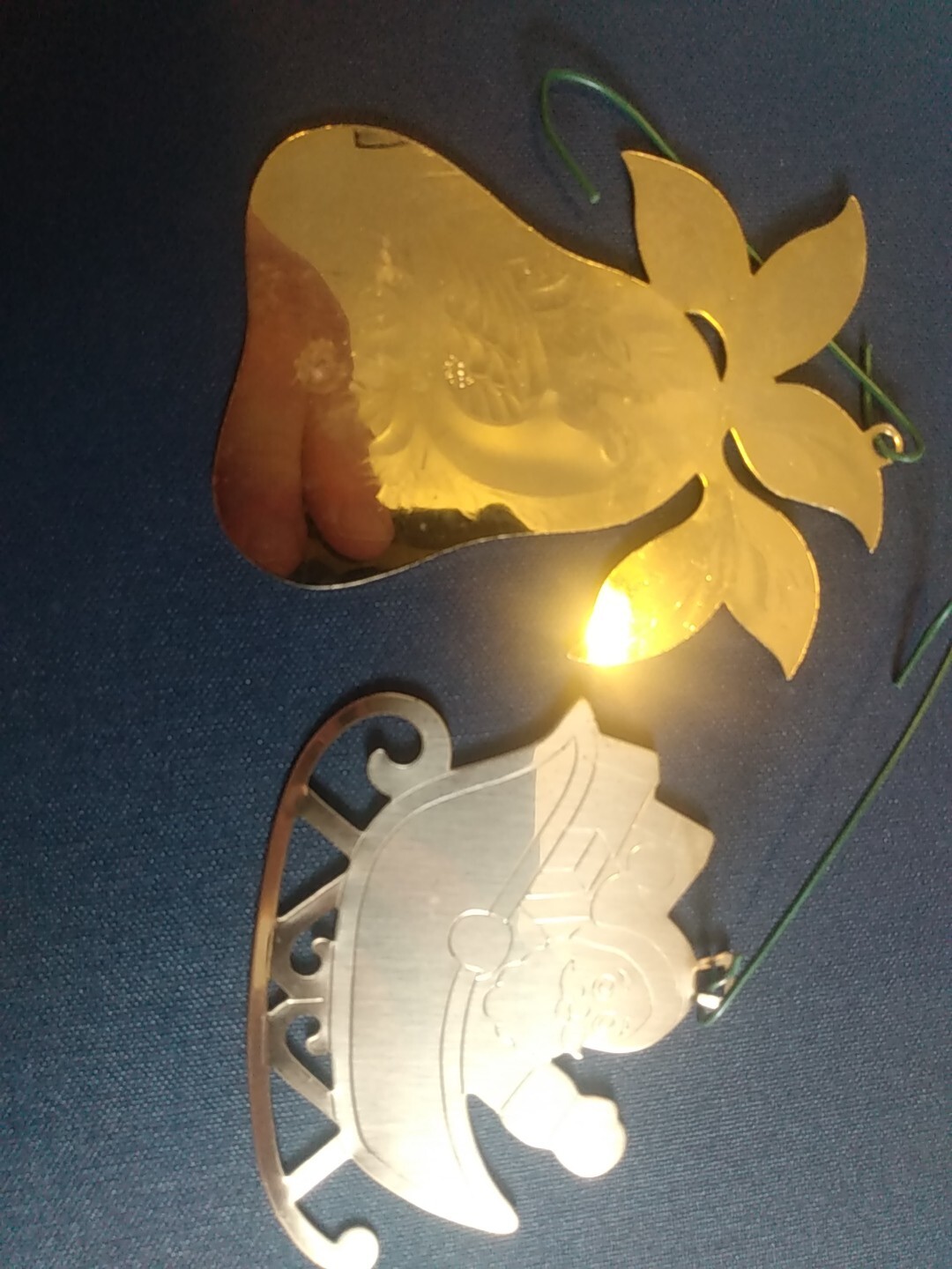 Lot of 2 Gold-Colored Ornaments - Partridge in a Pear Tree, Santa ...