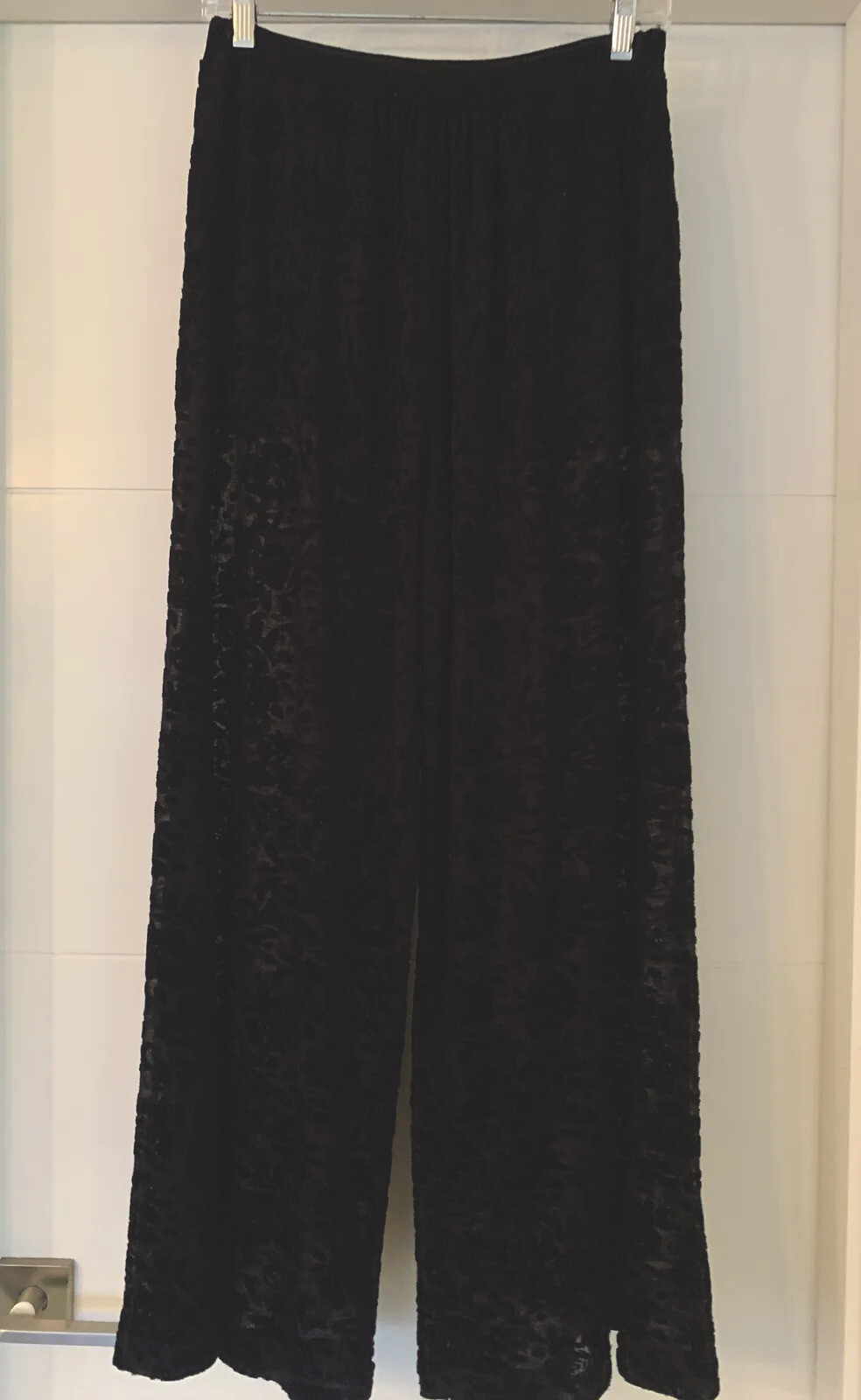 Sonia Rykiel Black Rose Sheer Floral Wide Leg Pants-M… - Gem