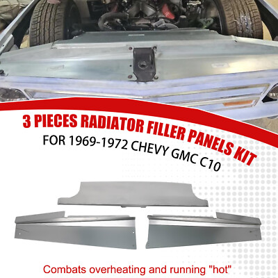 3 Pieces Radiator Filler Panels Kit Smooth Steel for 1969-1972 Chevy ...
