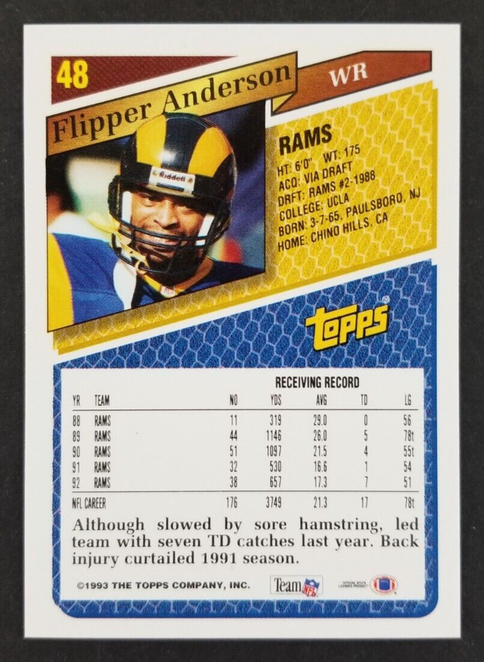 Flipper Anderson 1993 Topps Gold Football Card #48 (NM) | eBay