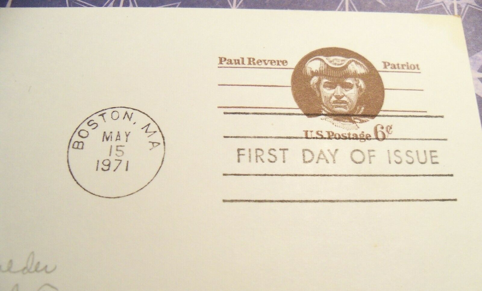 US POST CARD FIRST DAY OF ISSUE, MAY 15 1971 PAUL REVERE, BOSTON, MINT ...