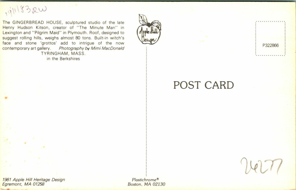 Tyringham MA Gingerbread House Postcard unused (24277) | eBay