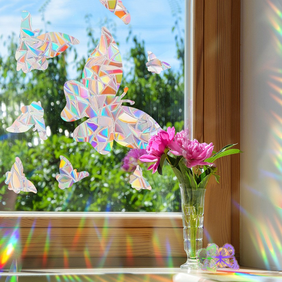 12Pcs Window Clings Rainbow Film Suncatcher Sticker Decals For Bird ...