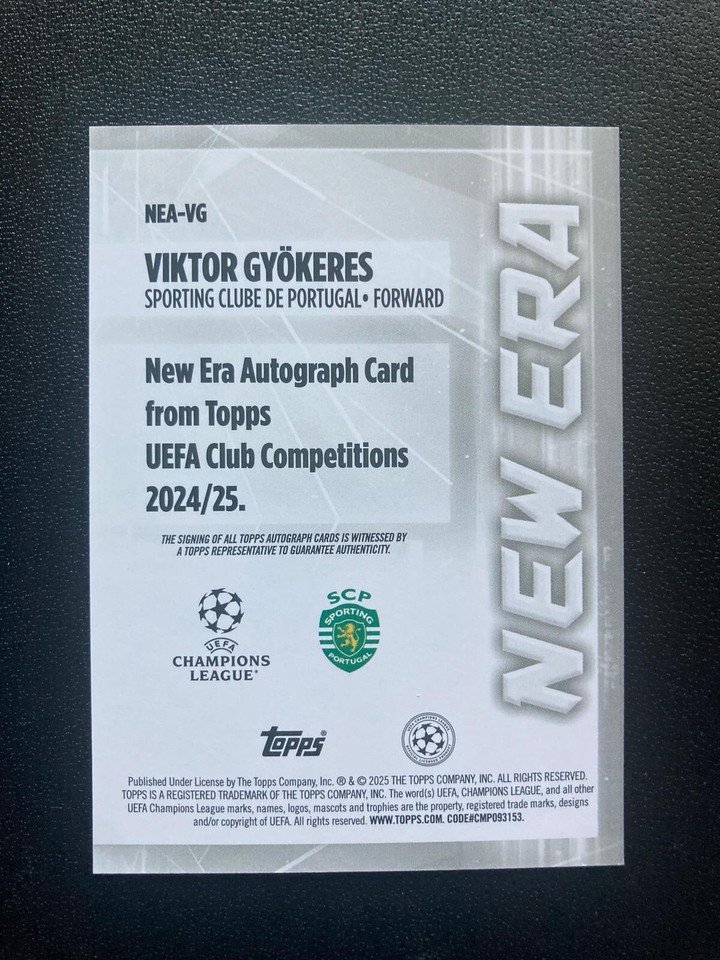 2025 Topps UEFA Viktor Gyokeres SP New Era Blue Foil RC Auto Card 1:734 ...
