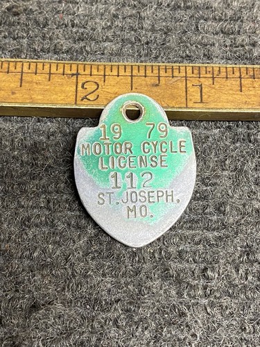 1979 St. Joseph, Mo. Motorcycle License Medallion Tag 112 Shield Shaped ...