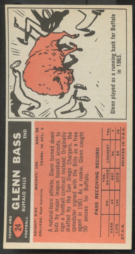 1965 Topps #24 Glen Bass Buffalo Bills SP | eBay
