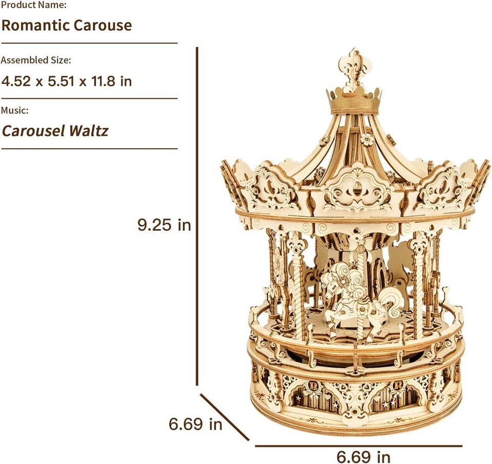 ROKR 3D Wooden Puzzle Romantic Carousel DIY Music Box Creative Craft ...