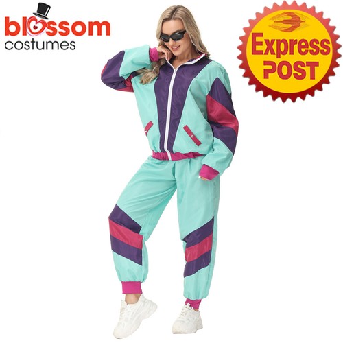 N1374 Women 80s 90s Sweat Tracksuit Costume Shell Suit Retro Party ...