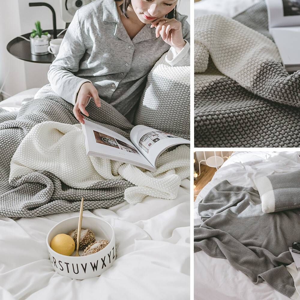 Gray Knitted Chunky Throw Blanket Rug Nap Sofa Bed Office Couch Covers ...
