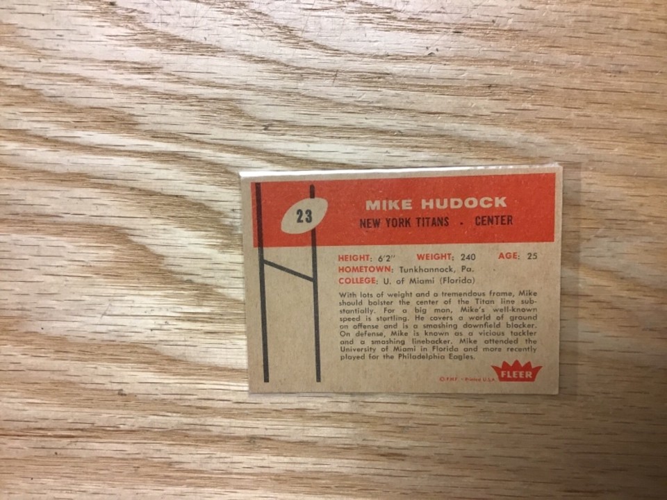 1960 Fleer Football Mike Hudock New York Titans Card #23 | eBay