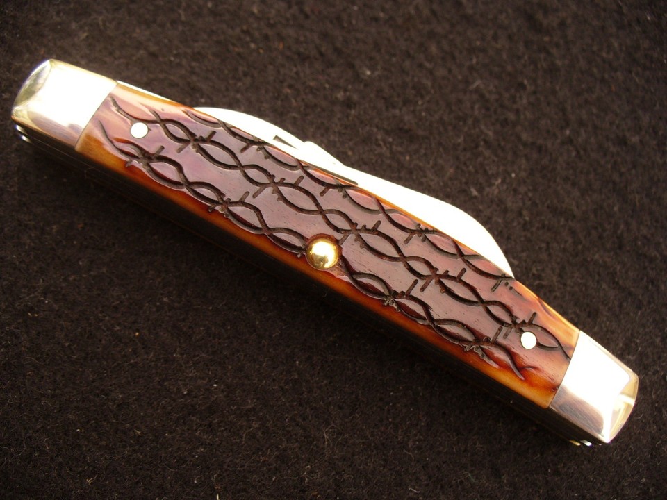 CASE XX 64052 DARK AMBER BONE BARB WIRE MEDIUM CONGRESS KNIFE 2001 NM ...