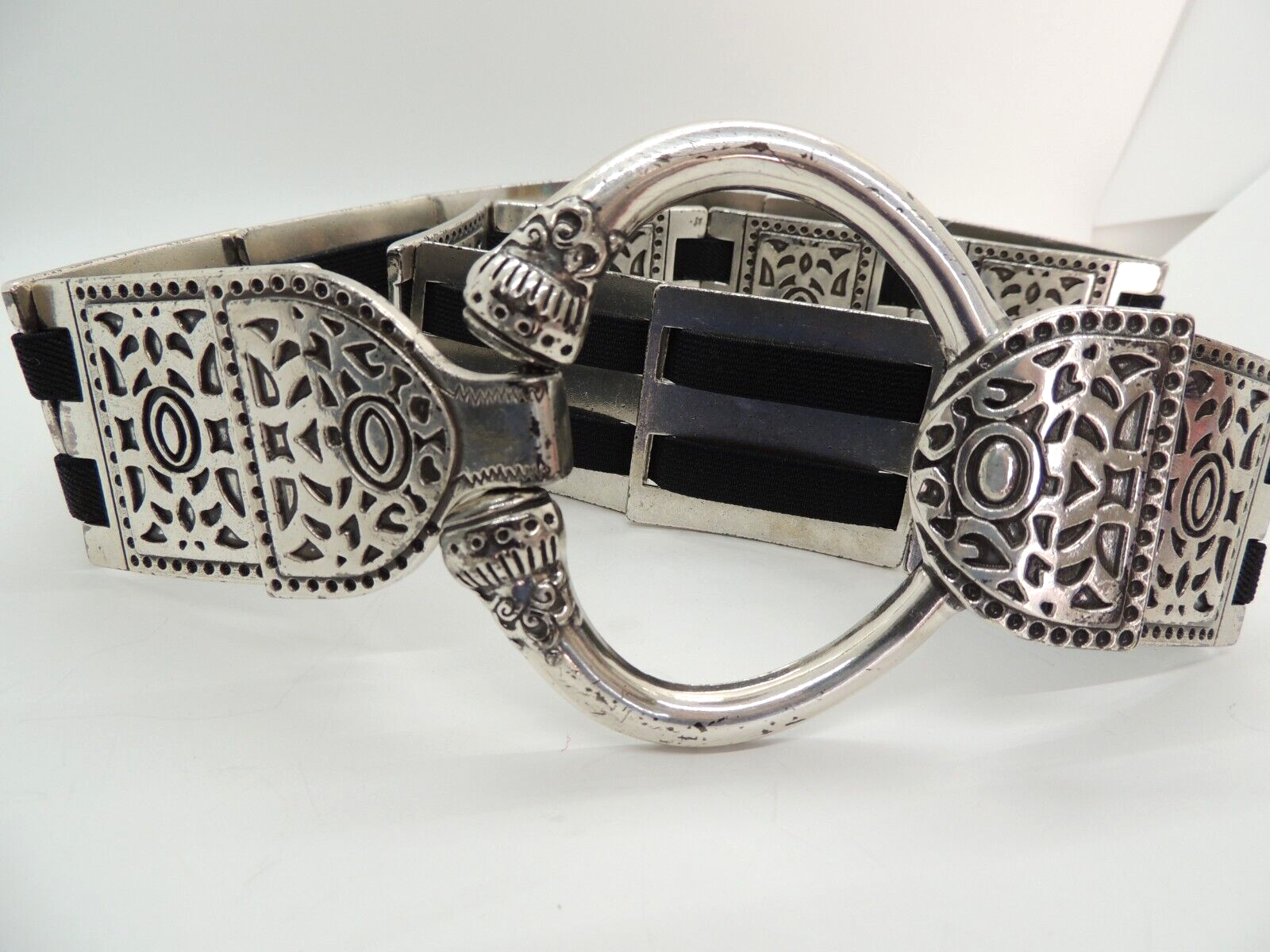 Vintage 70s Waist Belt Etched Silver Tone Elastic Chunky Heavy Detailed ...