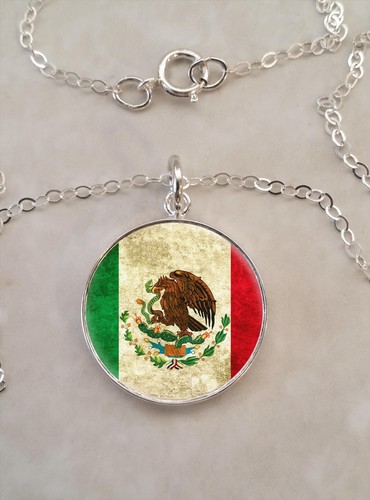 Sterling Silver 925 Pendant Necklace Mexican Flag Mexico Bandera de ...