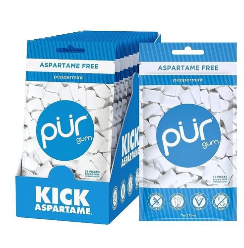 PUR Xylitol Chewing Gum PEPPERMINT (55 Pieces, 12 Pack) Sugarless Vegan ...