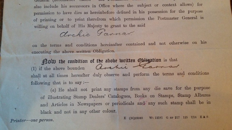 1920 POSTAL HISTORY POSTMASTER GENERAL - ARCHIE GARNAR - BOND FOR STAMP ...