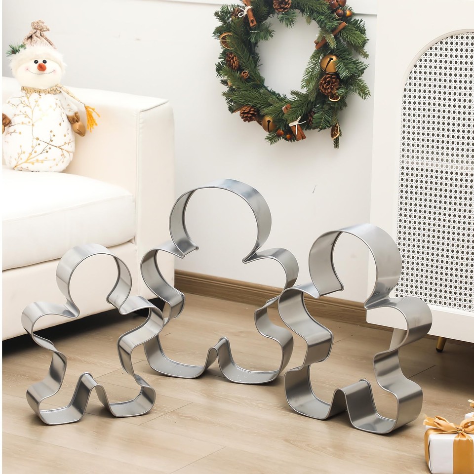 Set of 3 Oversized Gingerbread Men Silver Gingerbread Men Cookie Cutter ...