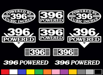10 DECAL SET 396 CI V8 POWERED ENGINE STICKERS EMBLEMS BBC SS VINYL ...