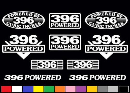 10 DECAL SET 396 CI V8 POWERED ENGINE STICKERS EMBLEMS BBC SS VINYL ...