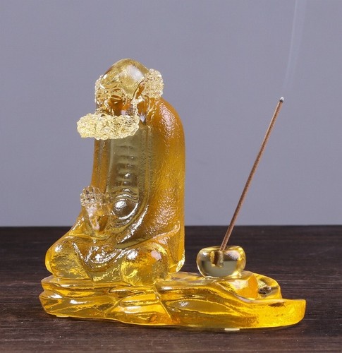 Chinese Liu Li Dharma Buddha Statue Incense Stick Burner Zen Decor ...