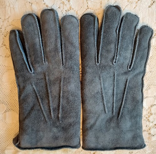 Vtg Cowhide Split Suede Leather Mens Gloves Sz XL Gray Acrylic Pile ...