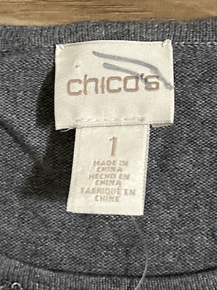 Chico’s Size 1 (M) NWT Gray Long Sleeve Lace Front Sweater Round Neck ...