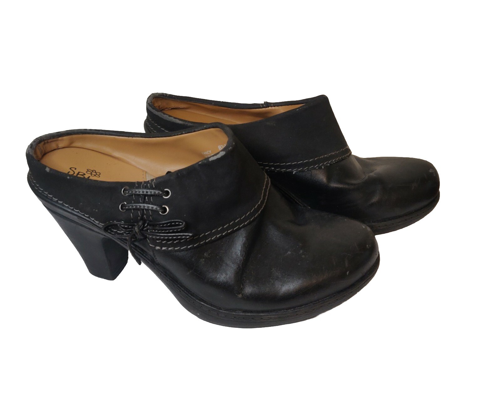 Sbicca Clogs Women's Shoes Black Leather Size 8.5 Block Heel Bow Bt | eBay