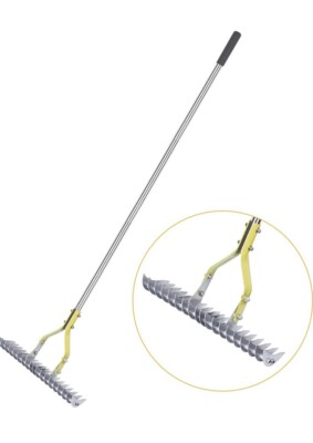 Thatch Rake, 15-Inch Wide Lawn Thatching Rake for Cleaning Dead Grass ...