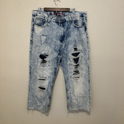 Monarchy Embellished Stitched Studded Raw Hem Distressed Denim Jeans | eBay