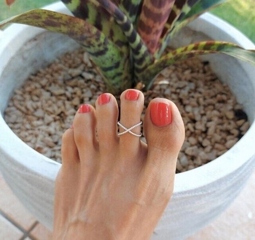 Women's Solid Metal 925 Silver Adjustable Cross Toe Ring 14K White Gold ...