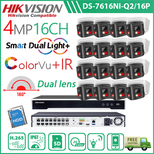 Hikvision 16CH 16POE NVR 4MP 180° Dual Lens Colorvu+IR IP Camera System ...