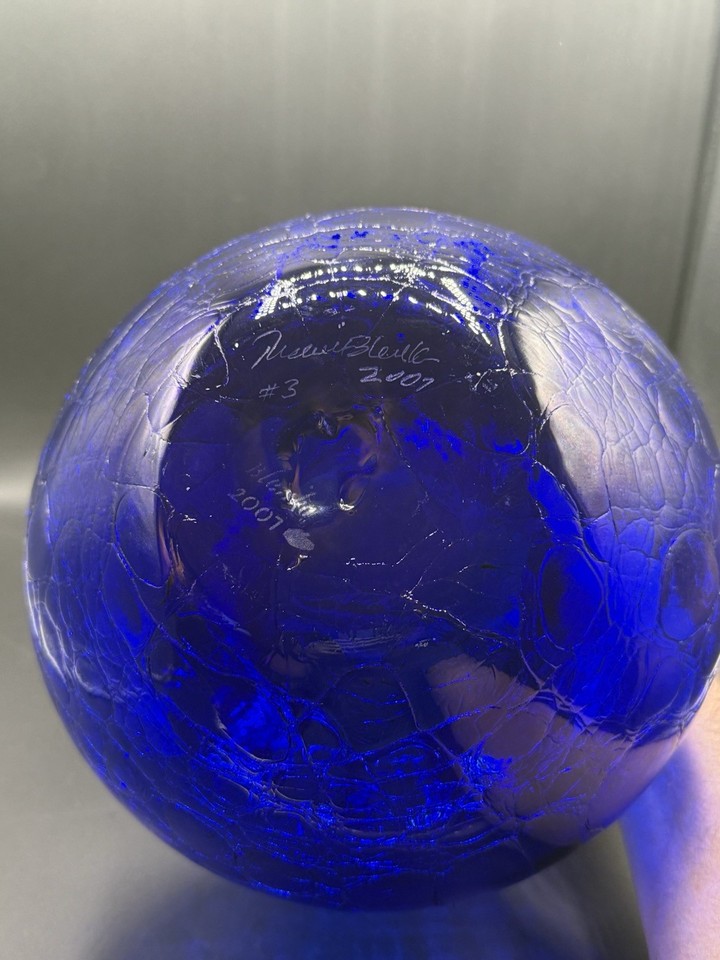 Blenko Glass Crackle Cobalt Modified 9726 Etched #3 And Signed. | eBay