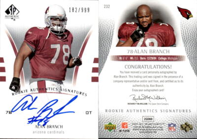 2007 SP Authentic #232 Alan Branch RC Auto /999 - NM-MT | eBay