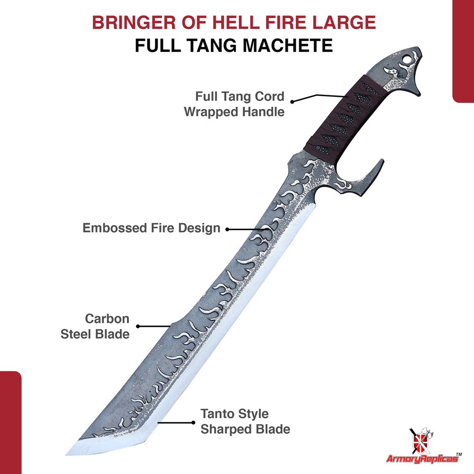 Bringer of Hell Fire Large Full Tang Machete Cleaver High Carbon Steel ...