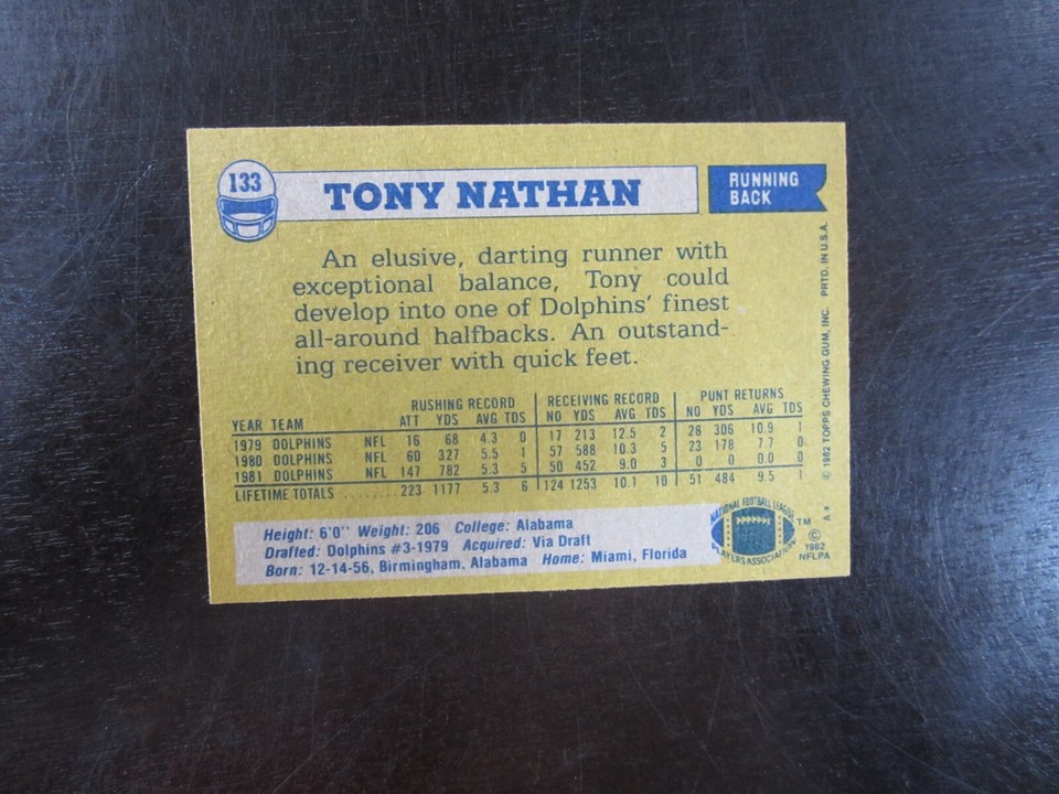 1982 Topps # 133 Tony Nathan Autograph Signed Auto Card (M2) Miami ...