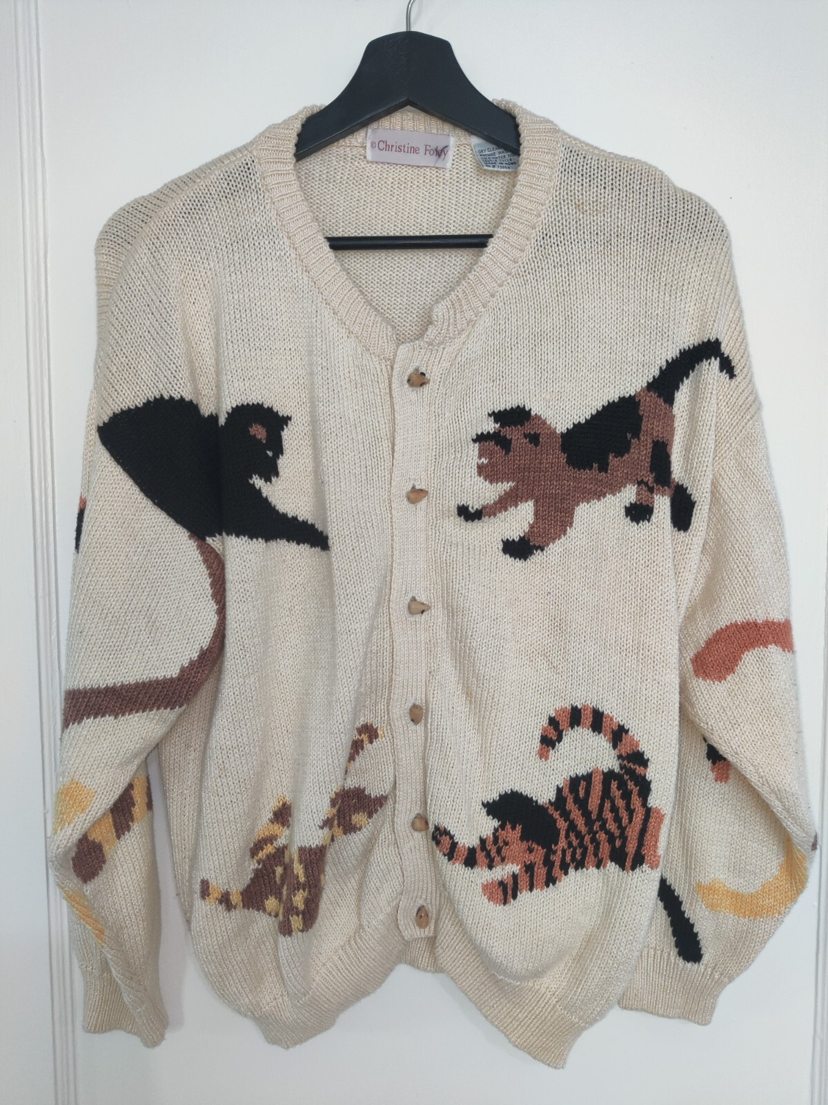 Vintage Christine Foley Cat Sweater with Mice Buttons - Gem
