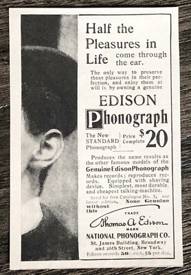 1899 Genuine EDISON PHONOGRAPH Vtg Print Ad~Half The Pleasures in Life ...