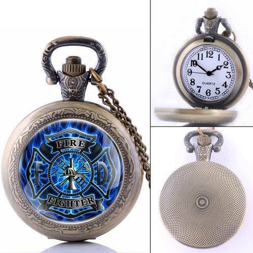 Steampunk Fire Fighter Pocket Watch Quartz Antique Necklace Mens ...