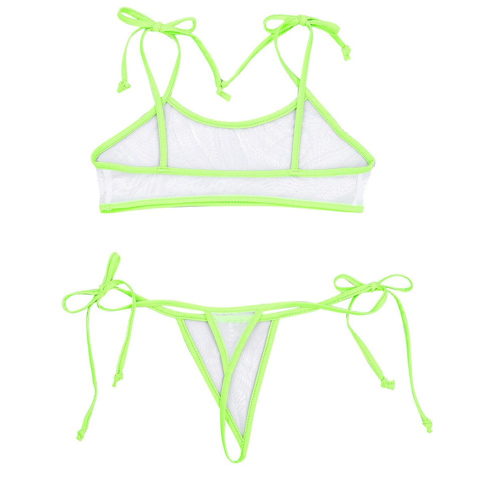 Women See Through Bikini Mesh Micro Bra Top with G-String Bathing Suit ...