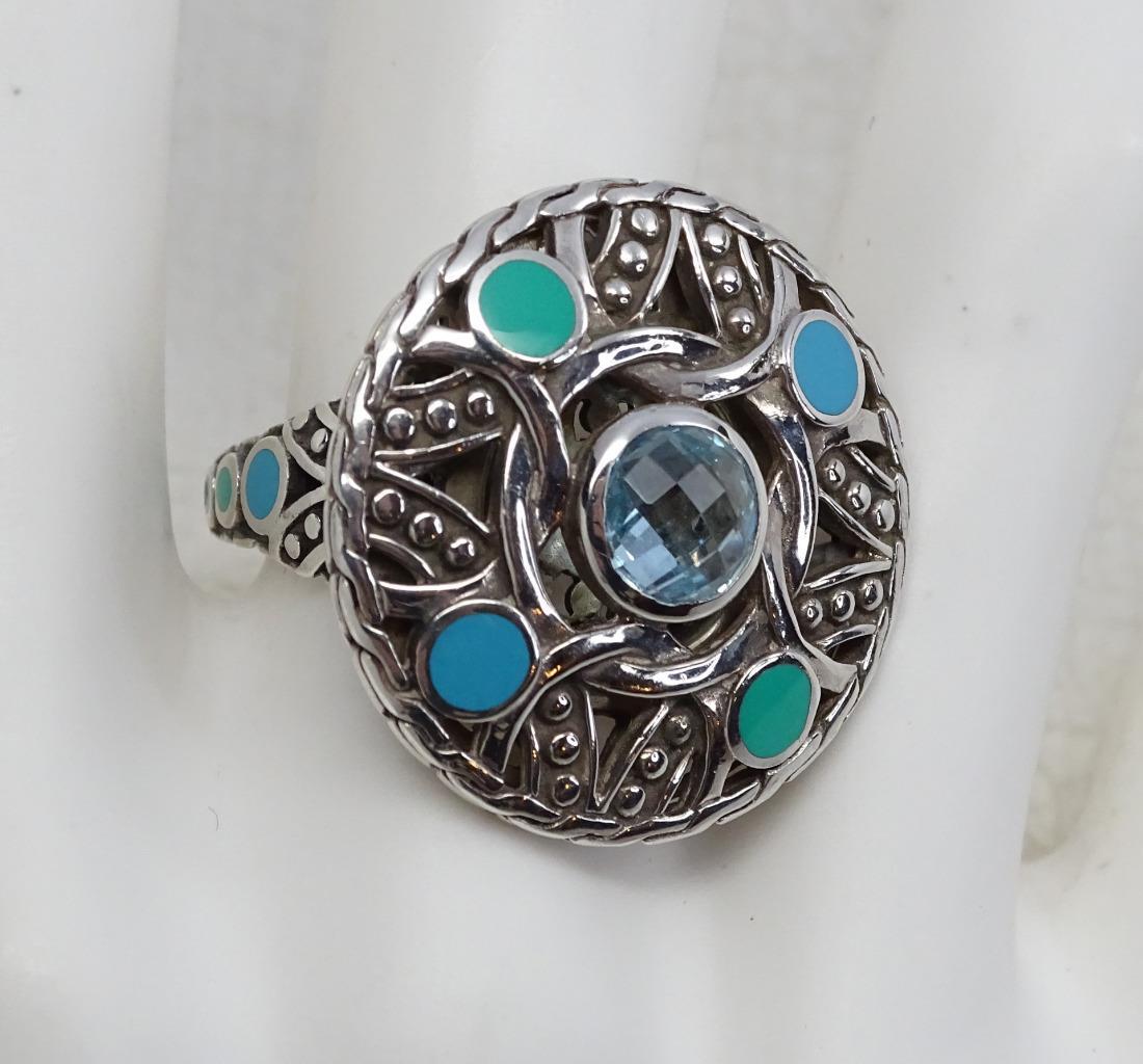 John Hardy Palu Bulan Sterling, Blue Enamel, Blue Topaz Ring SZ 7.75 ...