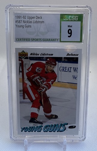 19 91–92 upper deck hockey #587 Nicholas Lindstrom Young Guns Graded ...