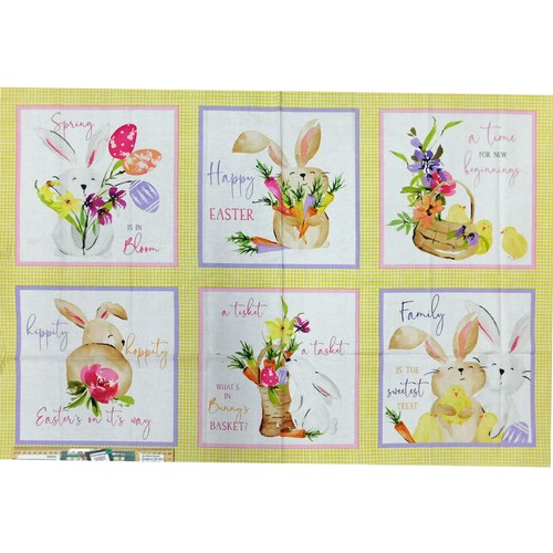 Patchwork Quilting Sewing Fabric Hoppy Easter Bunny Panel 76x110cm | eBay