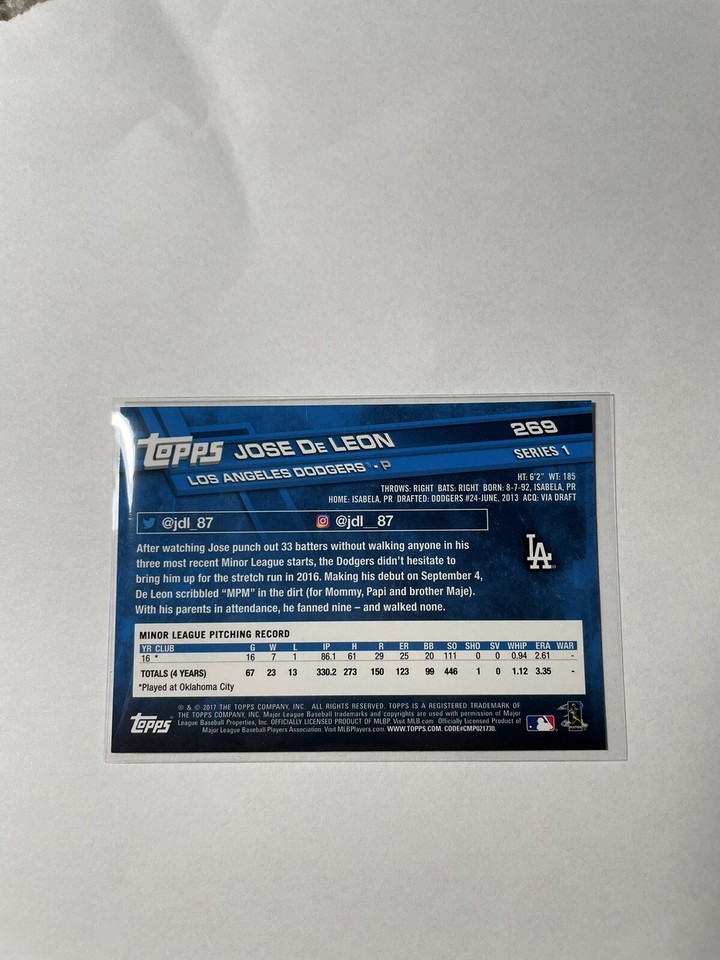 Jose De Leon Cincinnati Reds 2017 Topps Baseball Rookie Card | eBay