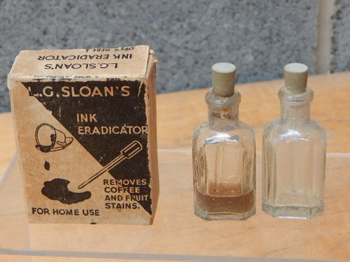 Vintage L.G. Sloan's Ink Eradicator Box c/w 2 Glass Bottles & Part ...