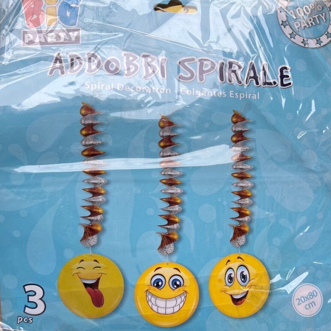 3x Emoticons Spiral-Girlanden 80x20cm Smiley Emojis Kinder Geburtstag ...
