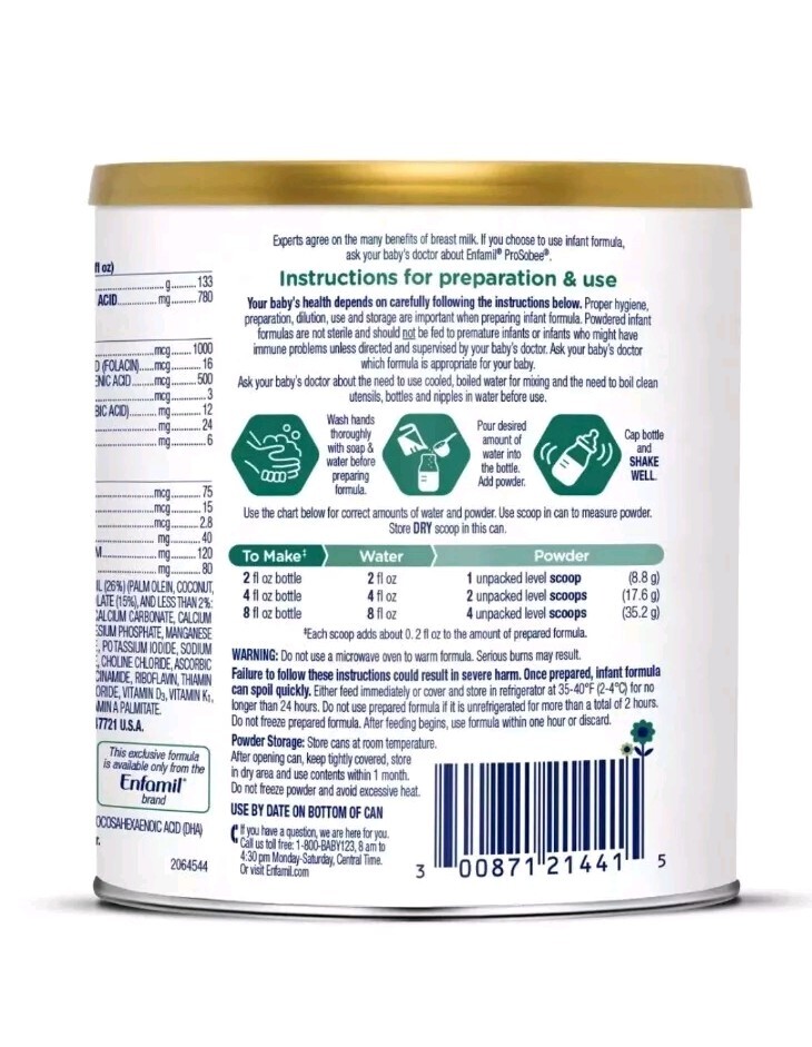 Enfamil ProSobee Plant-Based Infant Formula Powder 4 (12.9 oz) Cans ...