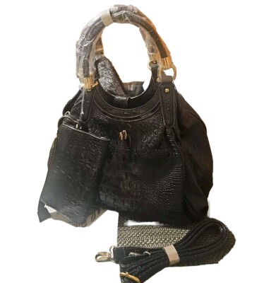 DS Bags Black Leather Carry Double Handle Bag Purse Handbag | eBay