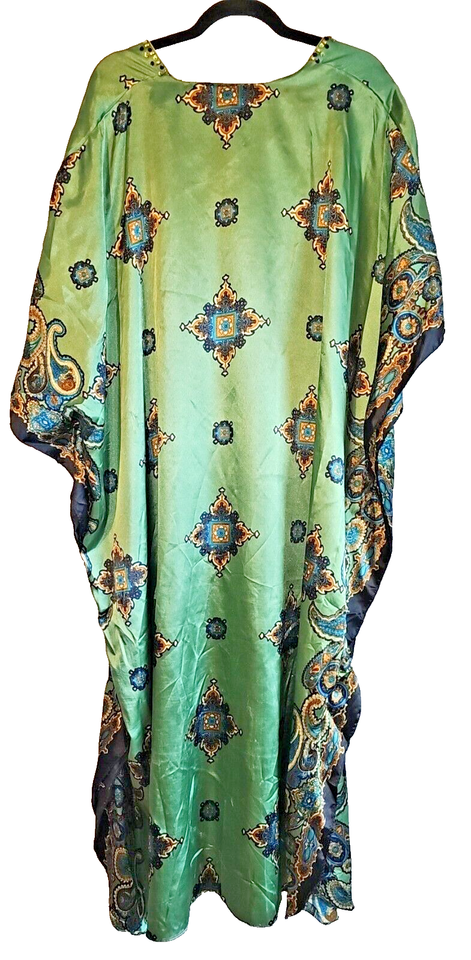 Vintage Sante Mrs Roper Satin Kaftan Caftan Mumu Beaded Blue Green ...