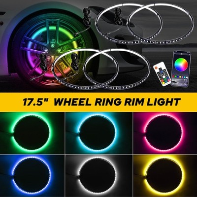 US 4x 15.5'' Double Row LED Wheel Ring Lights Bluetooth Color RGB Rim ...
