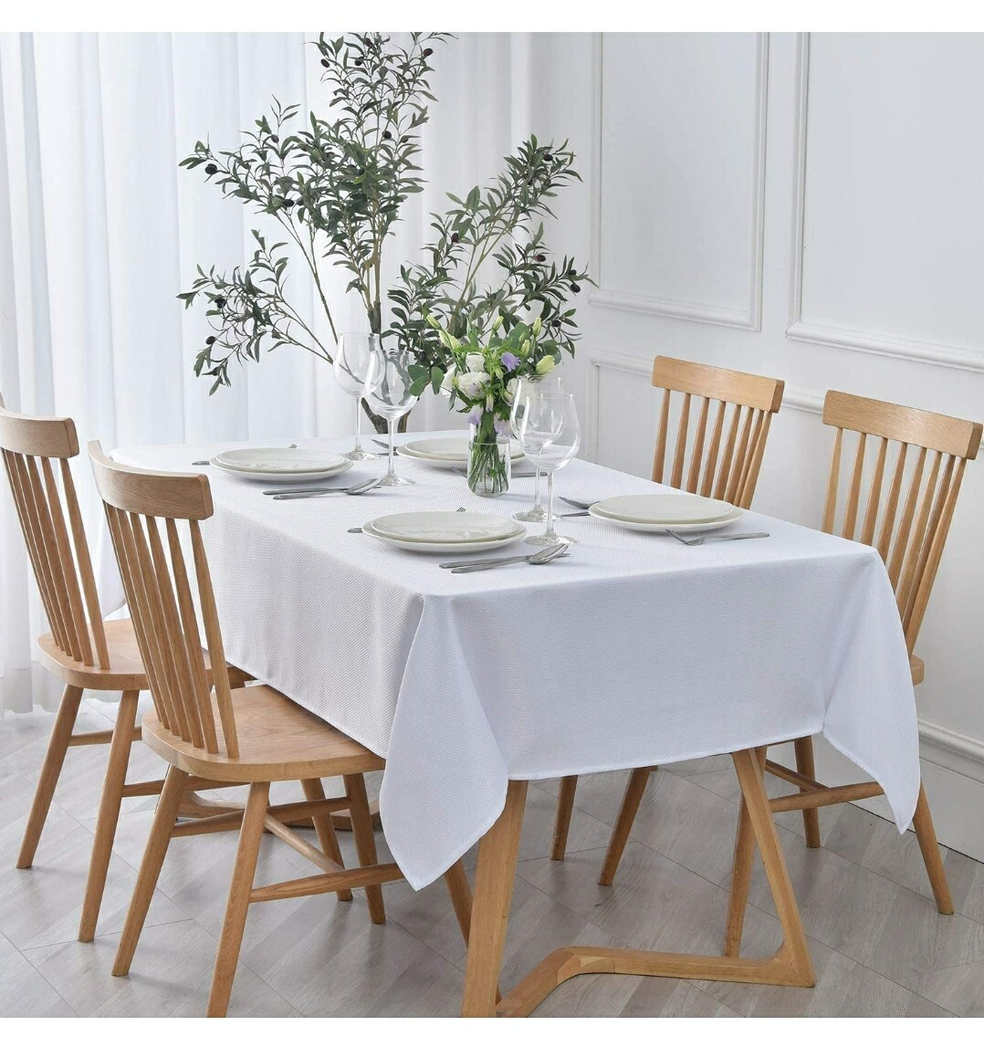 maxmill Rectangle Textured Tablecloth Spillproof Wrinkle Free White ...